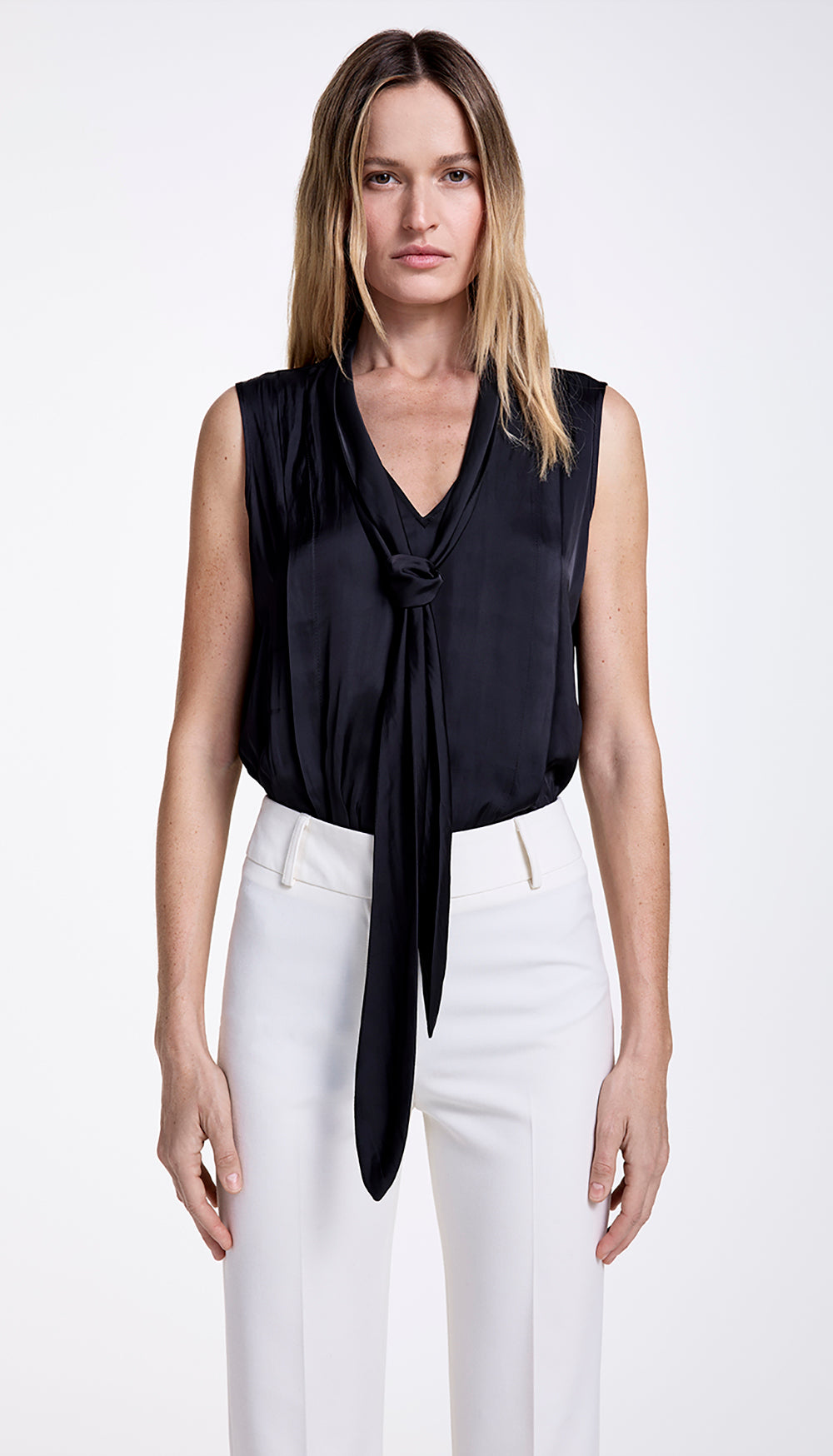 Sleeveless Tie Neck Shell in Black | SMYTHE