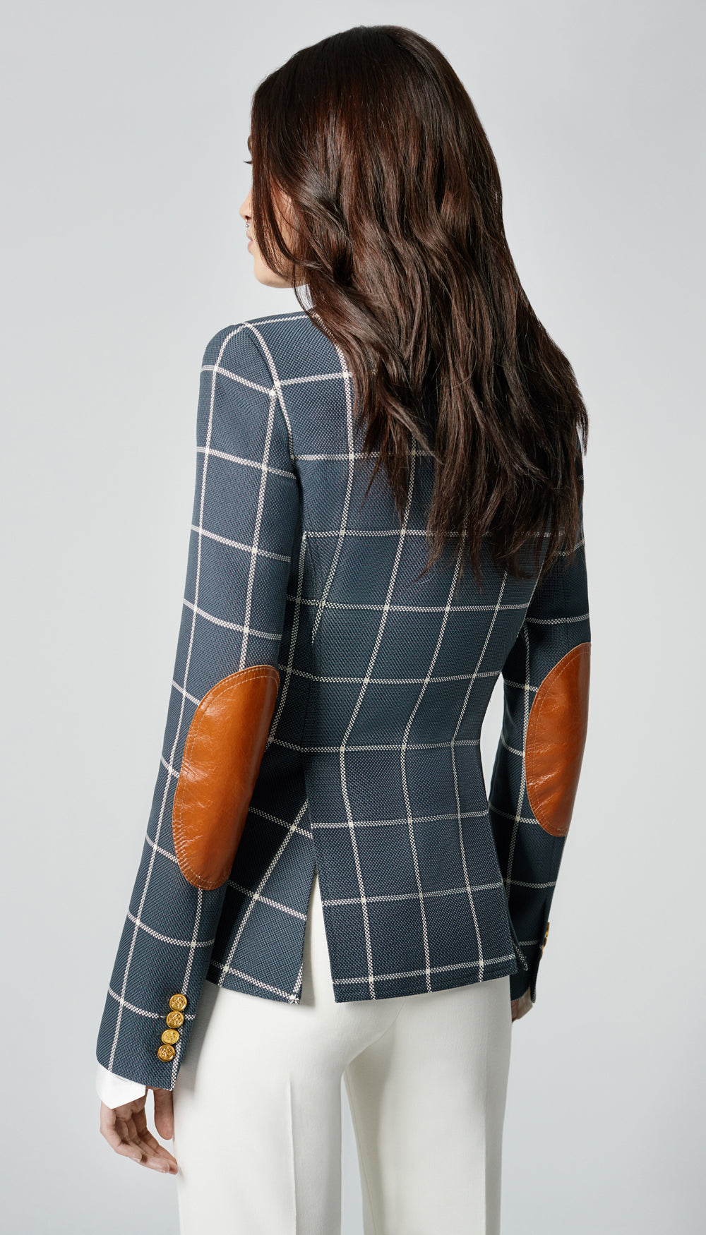 SMYTHE Patch Pocket Duchess Blazer in Slate Windowpane