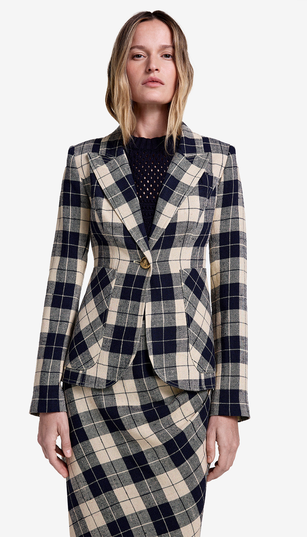 Patch Pocket Duchess Blazer in Navy Plaid | SMYTHE