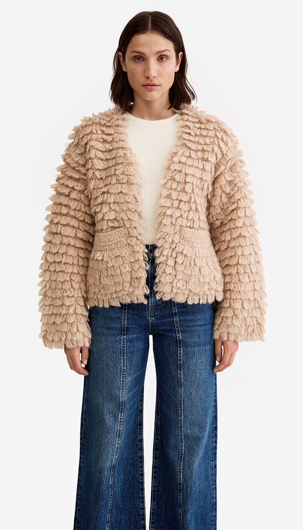 Handknit Loop Stitch Cardi in Buff | SMYTHE