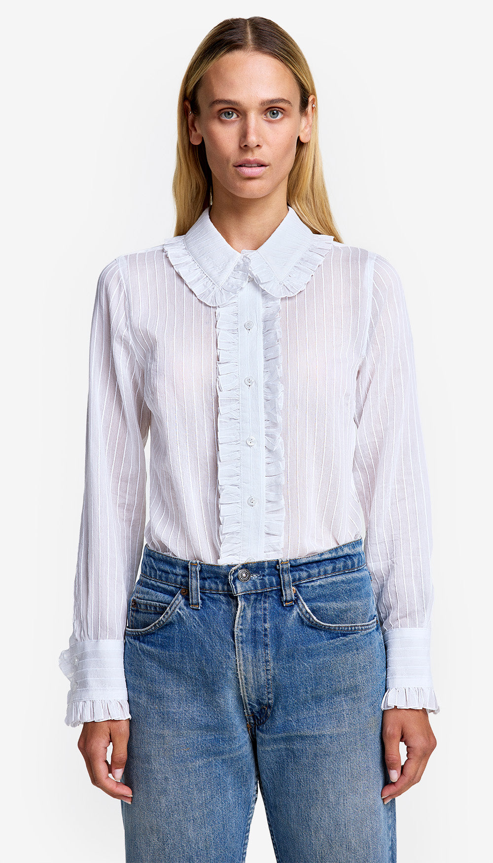 Ruffle Trim Shirt in White | SMYTHE