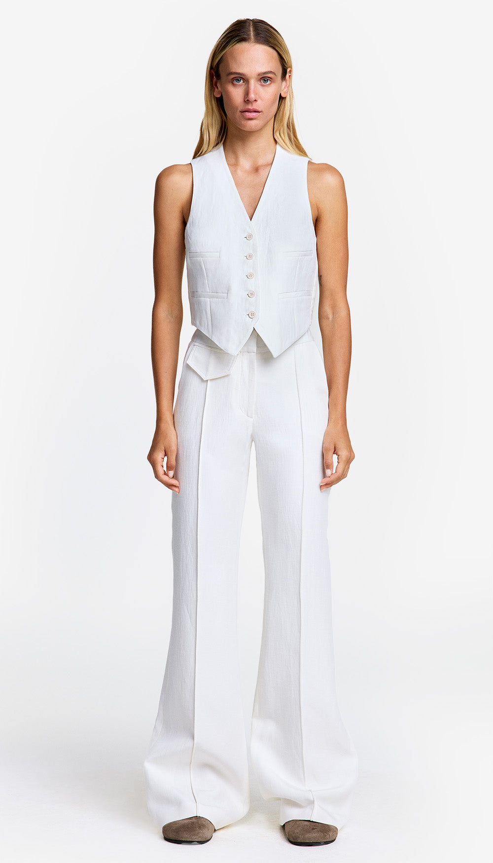Patch Pocket Pintuck Trouser in White | SMYTHE