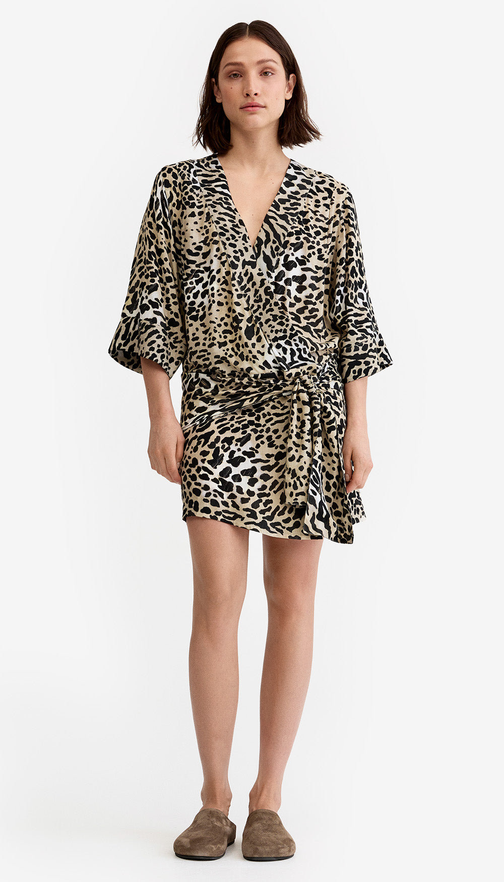 Drop Waist Mini Kimono Dress in Leopard | SMYTHE